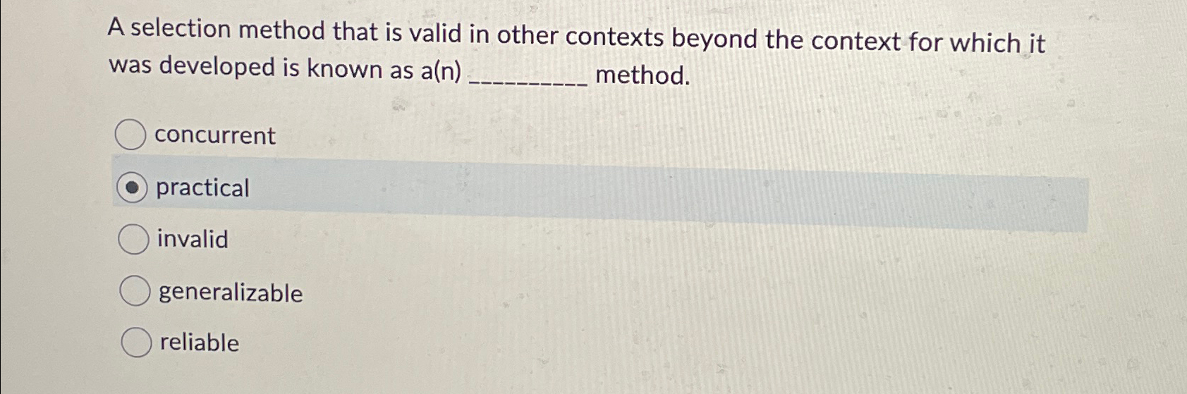 Solved A selection method that is valid in other contexts | Chegg.com