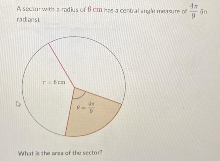 Solved 4π A sector with a radius of 6 cm has a central angle | Chegg.com
