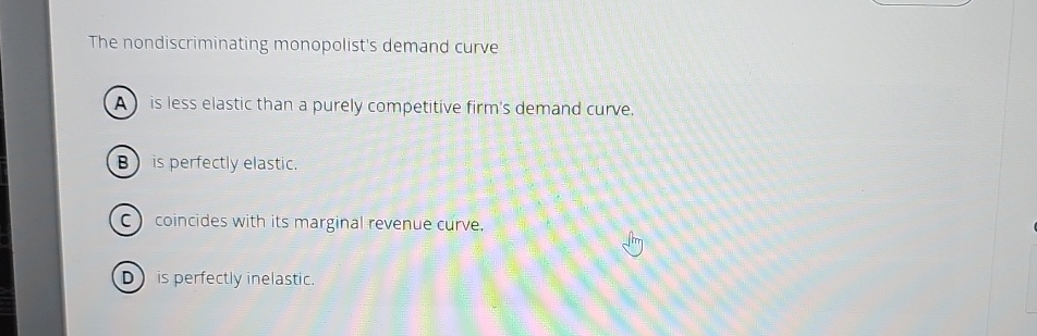Solved The nondiscriminating monopolist's demand curveis | Chegg.com