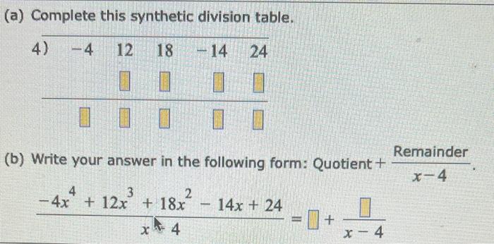 Solved (a) Complete this synthetic division table. | Chegg.com