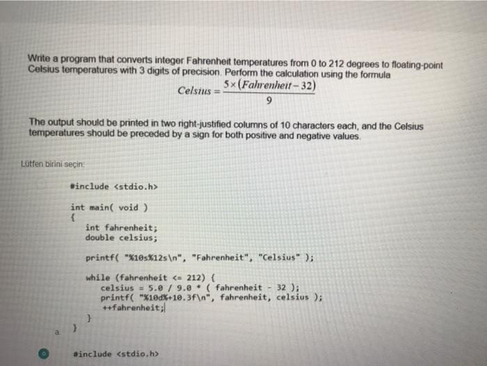Solved Write a program that converts integer Fahrenheit | Chegg.com
