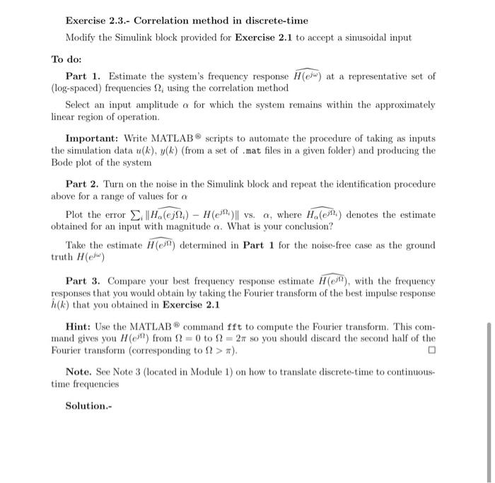 Solved Exercise 2.1.- Impulse Response A Samulink block that | Chegg.com