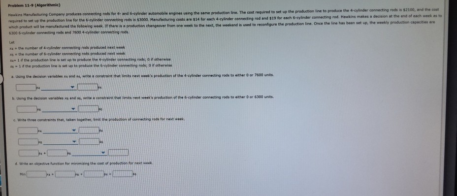 Solved Problem 11-9 (Algorithmic) Hawkins Manufacturing | Chegg.com