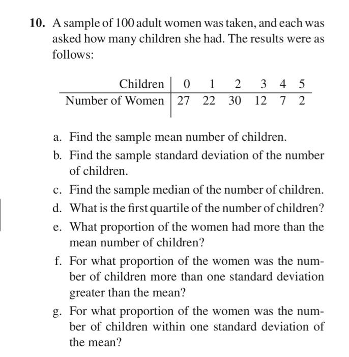 Solved 10. A sample of 100 adult women was taken, and each | Chegg.com