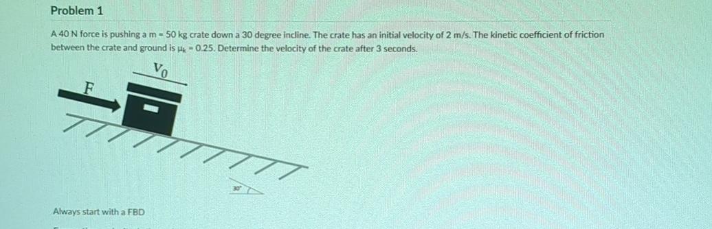 Solved Problem 1\\nA 40N force is pushing a m=50kg crate | Chegg.com