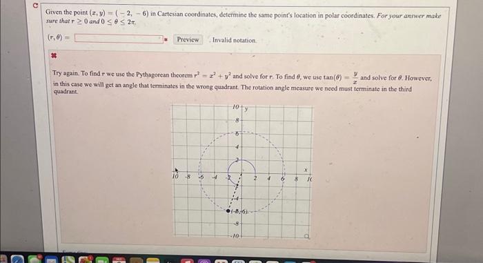 Solved Given the point (x, y) = (-2,- 6) in Cartesian | Chegg.com