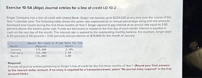 Exercise 10-5A (Algo) Journal entries for a line of | Chegg.com