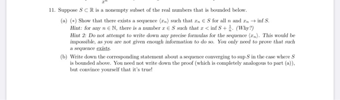 Solved 11. Suppose SCR is a nonempty subset of the real | Chegg.com
