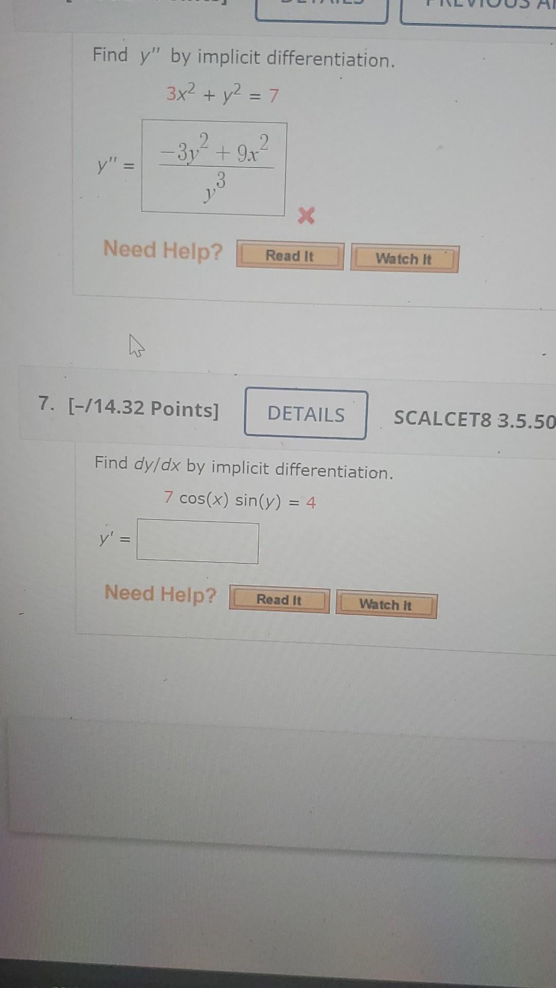 Solved Find y′′ by implicit differentiation. | Chegg.com
