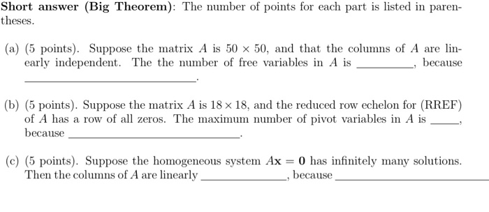 Solved Short answer (Big Theorem): The number of points for | Chegg.com