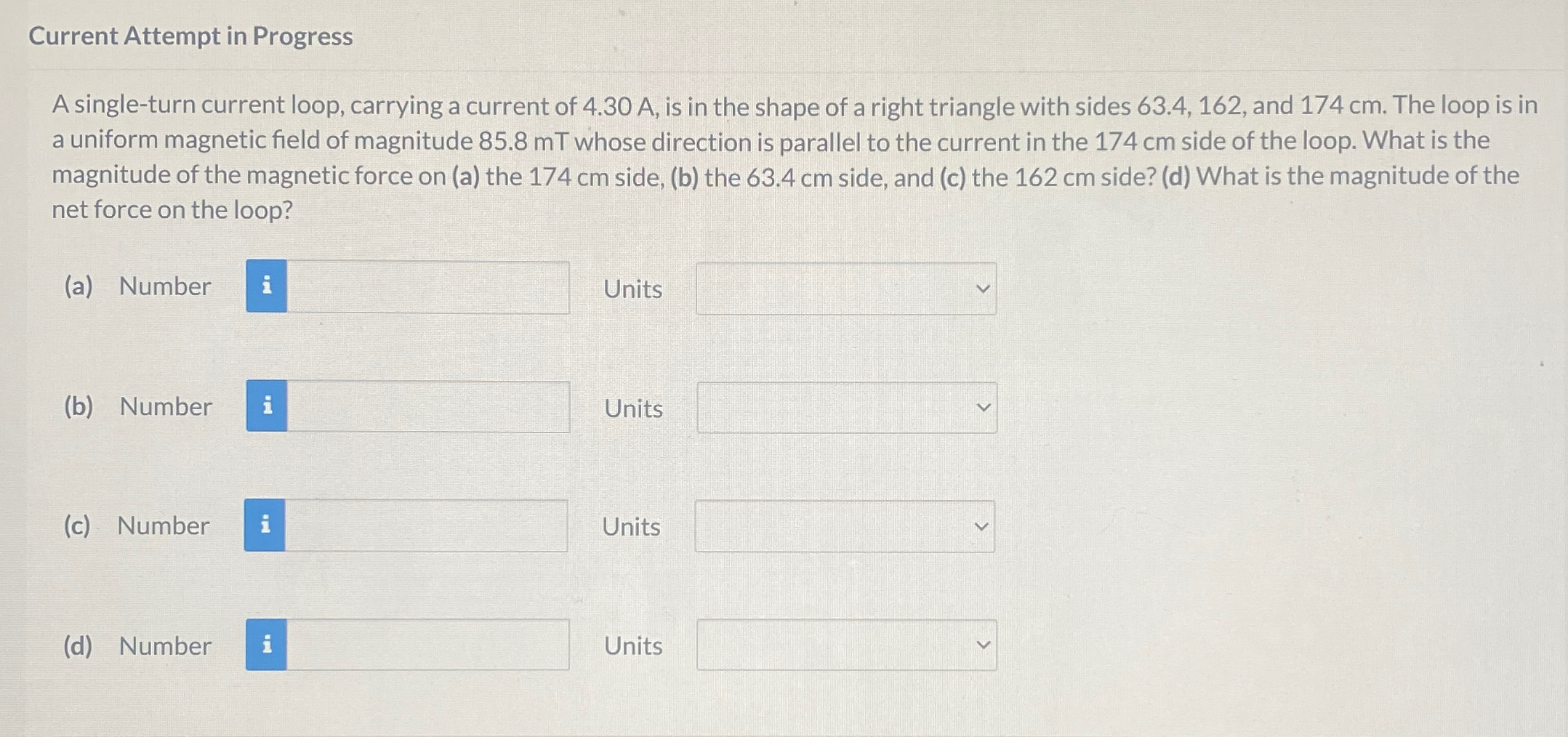 Solved Current Attempt in ProgressA single-turn current | Chegg.com