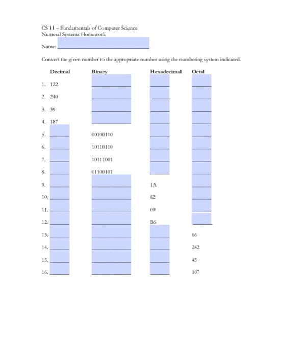 Solved CS 11 - Fundamentals of Computer Science Numeral | Chegg.com