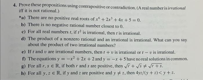 Solved 4. Prove these propositions using contrapositive or | Chegg.com