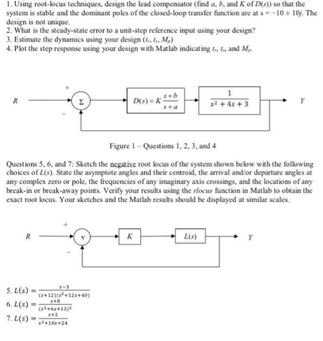 Solved 1. Using root-locus techniques, design the lead | Chegg.com