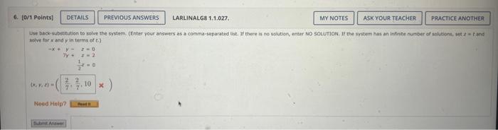 Solved Use back-substitution to solve the system. (Enter | Chegg.com