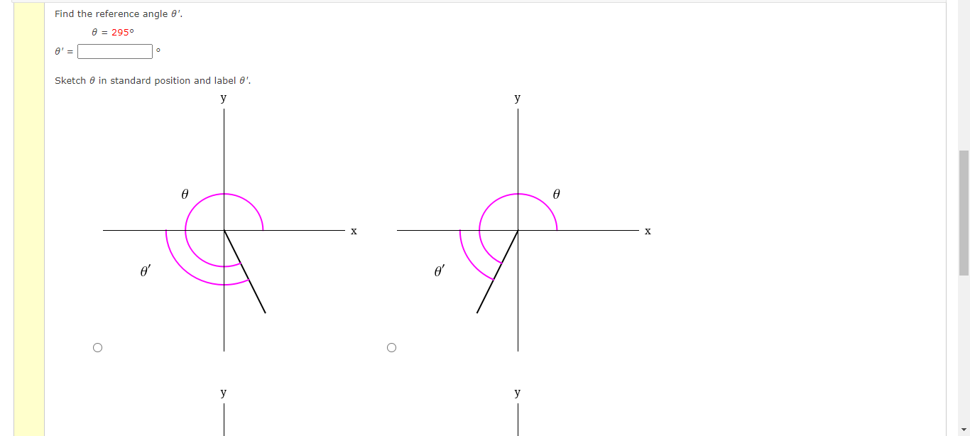Solved Find the reference angle θ'.θ'=, 。 ﻿Sketch θ ﻿in | Chegg.com