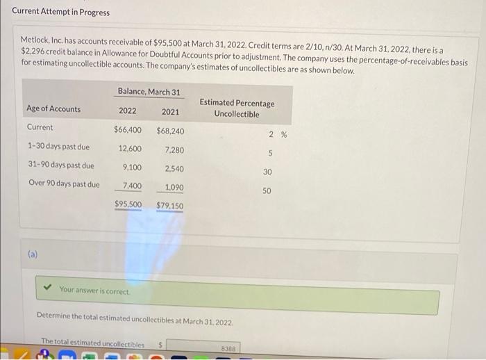 Solved Current Attempt in Progress Metlock, Inc. has | Chegg.com