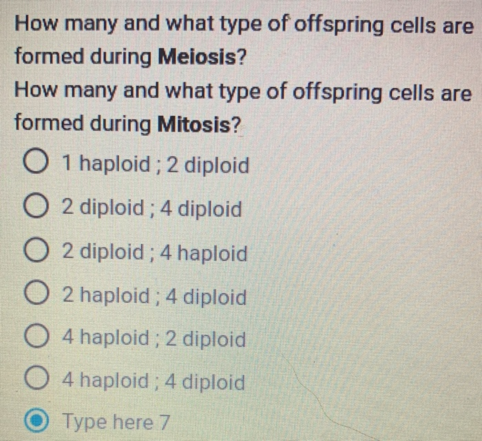 Solved How many and what type of offspring cells are formed | Chegg.com