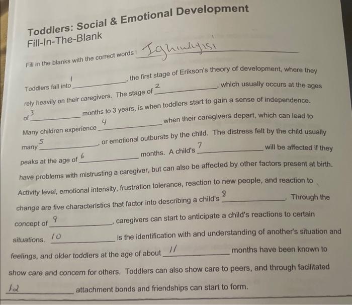 Solved Toddlers: Fill-In-The-Blank Fill in the blanks with | Chegg.com