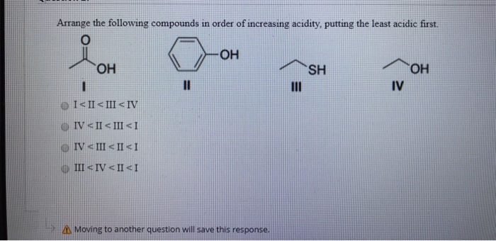 Solved Arrange the following compounds in order of | Chegg.com