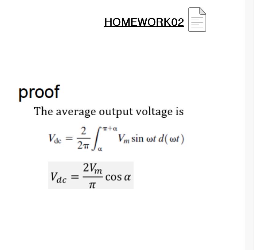 Solved HOMEWORK02proofThe average output voltage | Chegg.com Solved HOMEWORK02proofThe average output voltage | Chegg.com