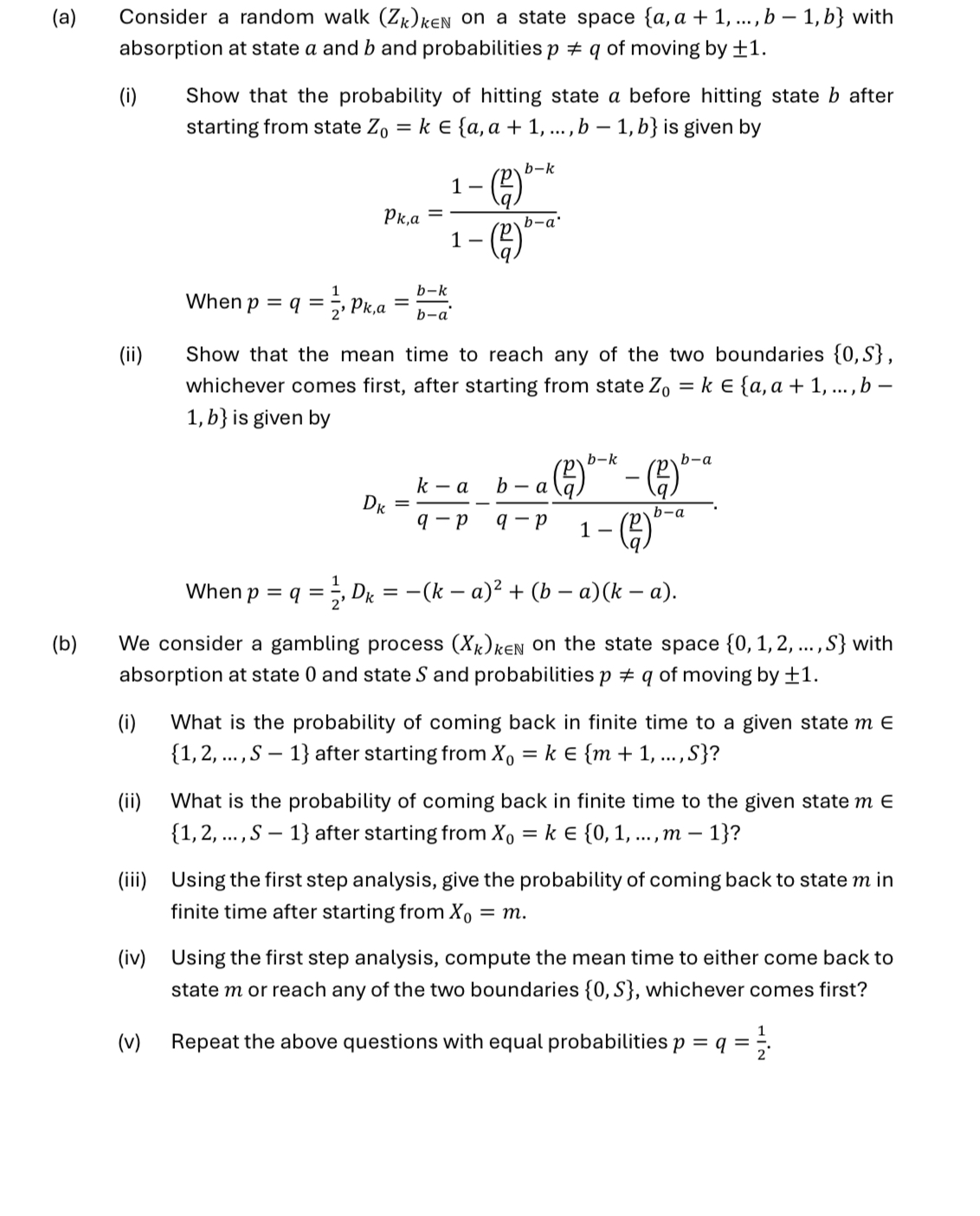 Solved (a) ﻿Consider a random walk (Zk)kinN ﻿on a state | Chegg.com