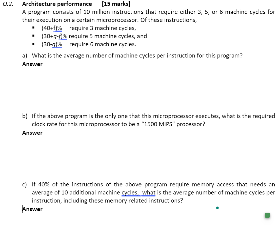 Solved Q.2. ﻿Architecture performance[15 ﻿marks]A program | Chegg.com