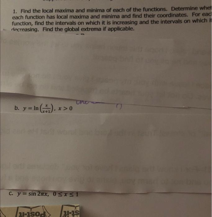 Solved 1. Find the local maxima and minima of each of the | Chegg.com