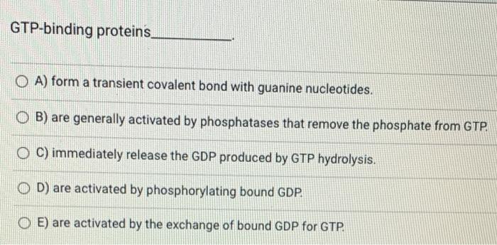Solved GTP-binding proteins. O A) form a transient covalent | Chegg.com