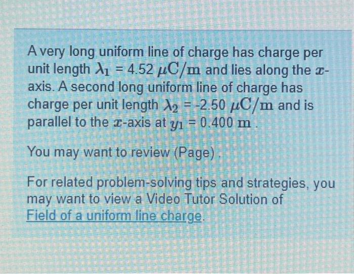 Solved A very long uniform line of charge has charge per | Chegg.com