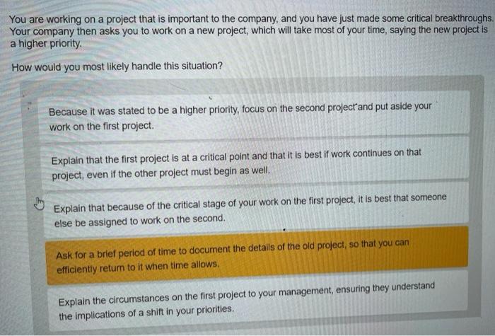 Solved You are working on a project that is important to the | Chegg.com