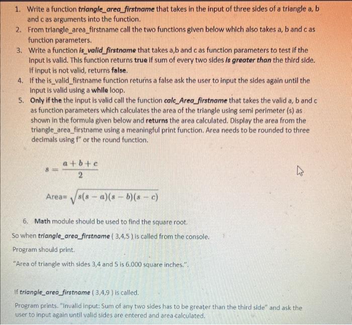Solved 1. Write a function triangle_area_firstname that | Chegg.com