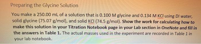 Solved Preparing the Glycine Solution You make a 250.00 mL | Chegg.com