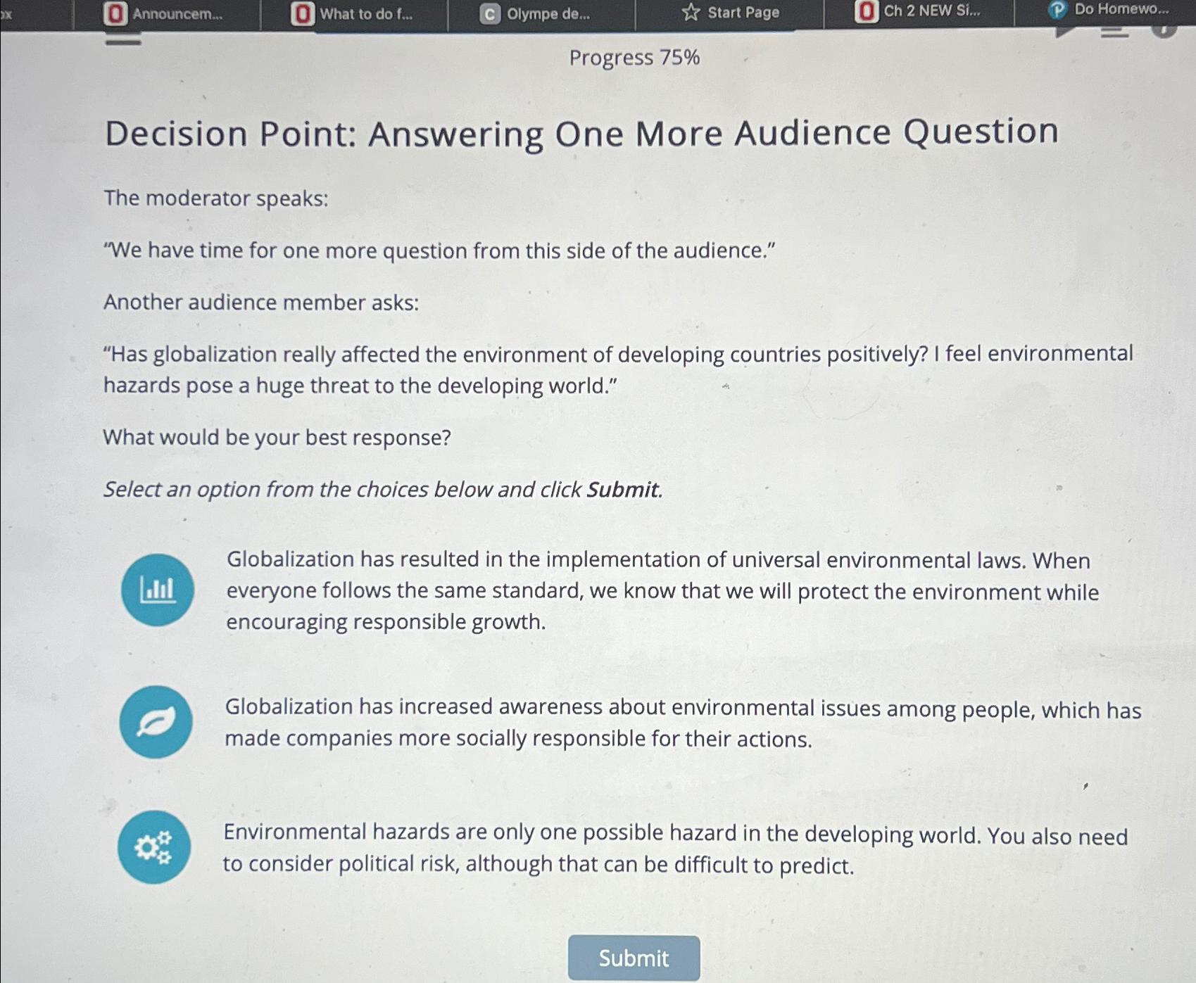 Solved Progress 75%Decision Point: Answering One More | Chegg.com