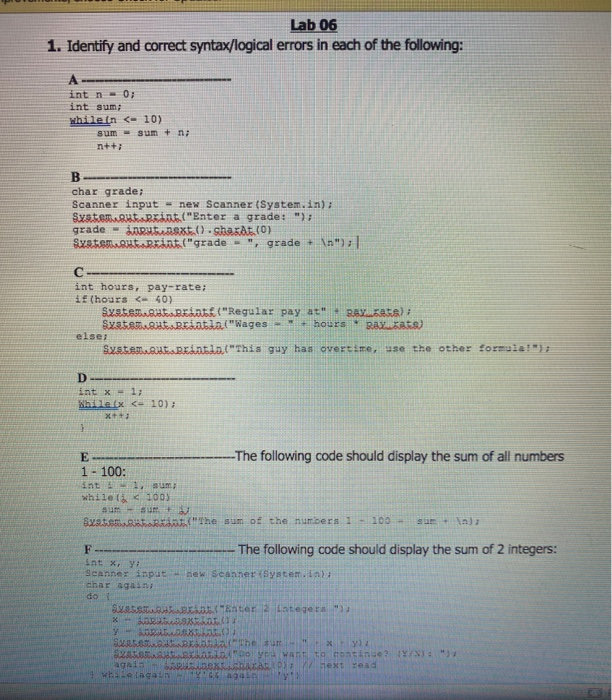 Solved Lab 06 1. Identify and correct syntax/logical errors | Chegg.com