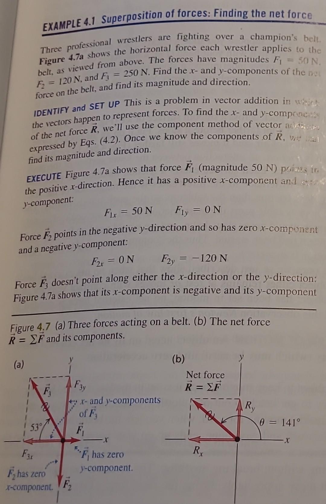 Solved EXAMPLE 4.1 Superposition of forces: Finding the net | Chegg.com
