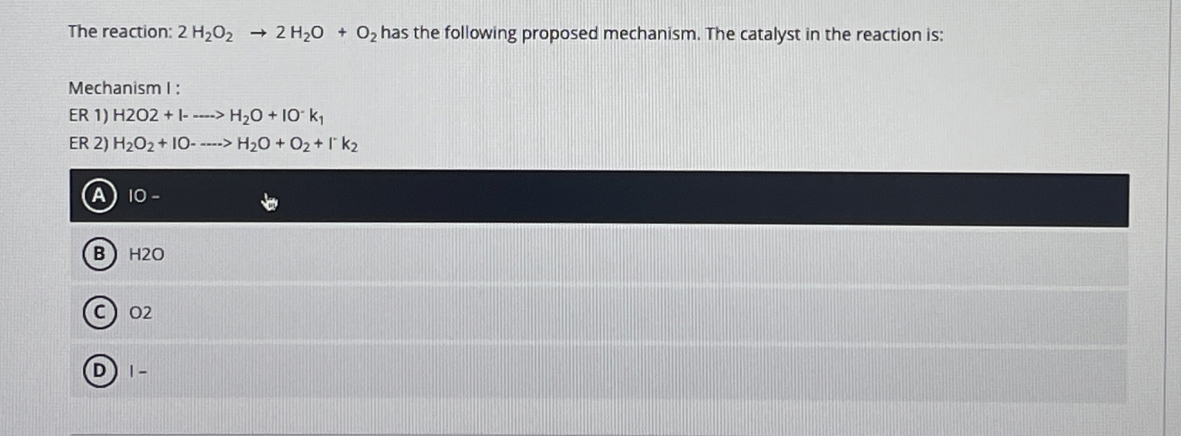 Solved The reaction: 2H2O2→2H2O+O2 ﻿has the following | Chegg.com