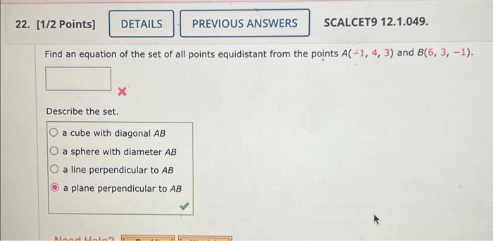 Solved Find an equation of the set of all points equidistant | Chegg.com