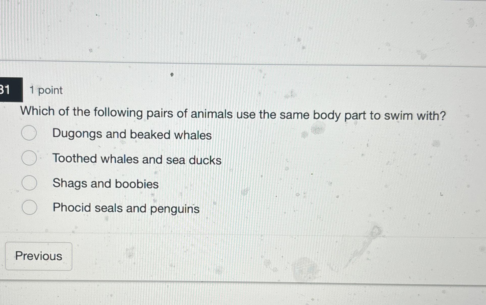Solved 1 ﻿pointWhich of the following pairs of animals use | Chegg.com