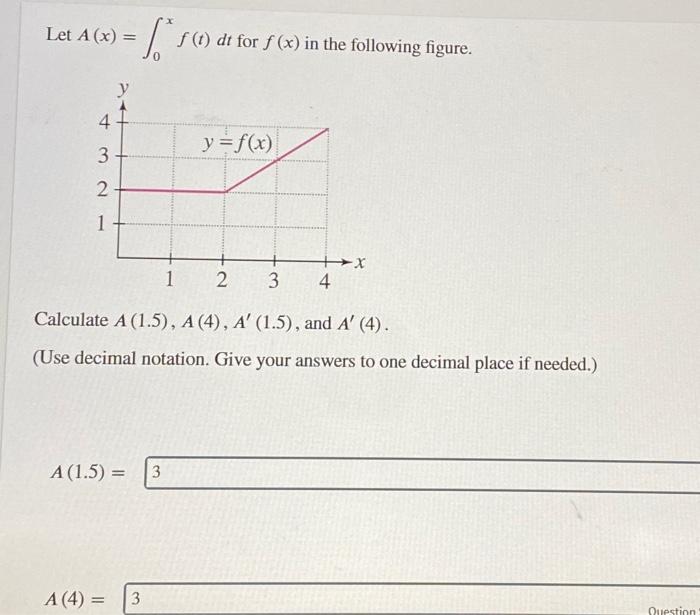 Solved Let A(x)=∫0xf(t)dt for f(x) in the following figure. | Chegg.com Solved Let A(x)=∫0xf(t)dt for f(x) in the following figure. | Chegg.com