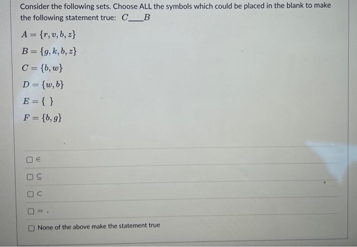 Solved Consider the following sets. Choose ALL the symbols | Chegg.com