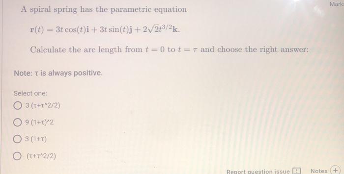 Solved Mark A spiral spring has the parametric equation 3t | Chegg.com