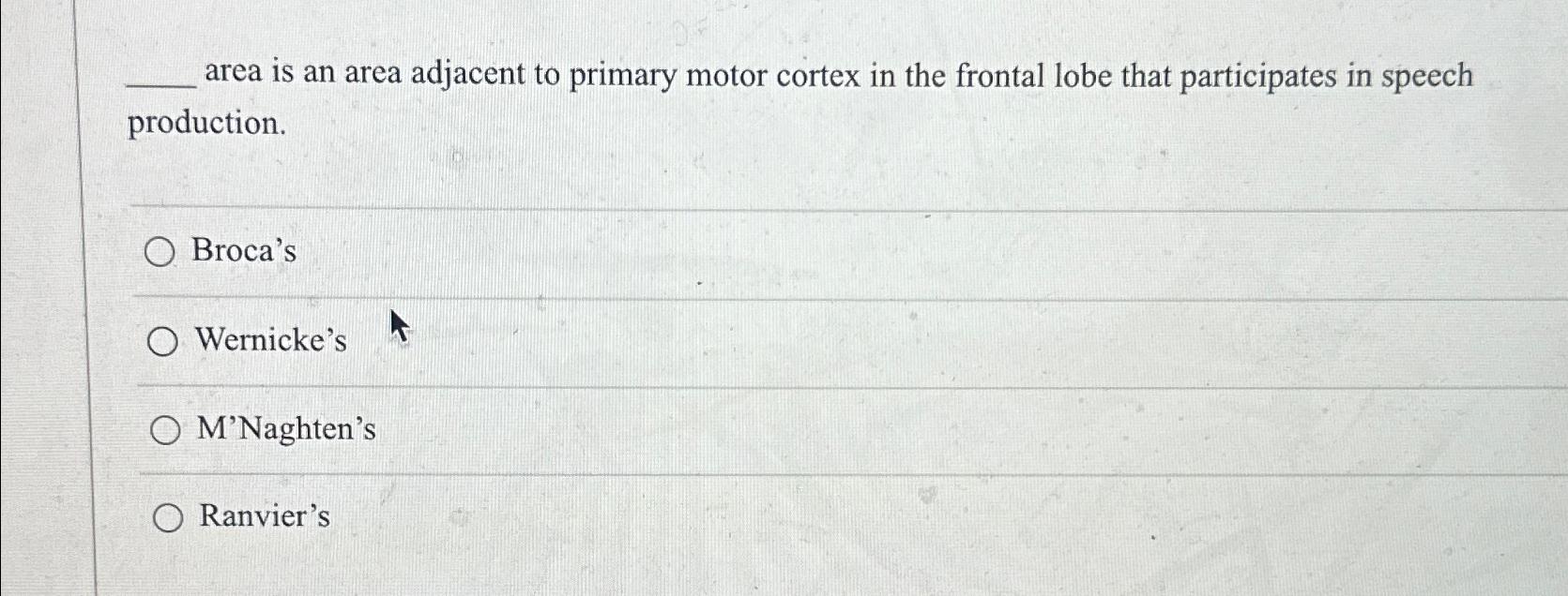 Solved area is an area adjacent to primary motor cortex in | Chegg.com