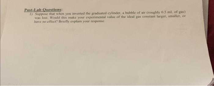 Solved Post-Lab Questions: 1) Suppose that when you inverted | Chegg.com