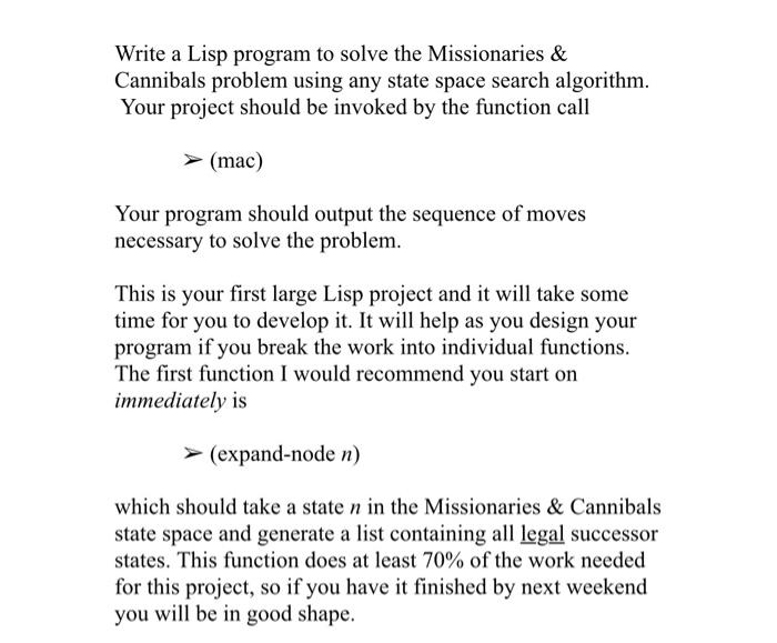 Solved Write A Lisp Program To Solve The Missionaries And