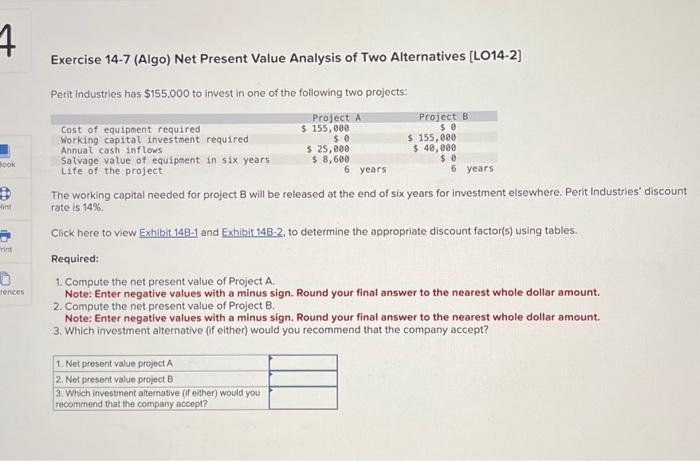 Solved Exercise 14-7 (Algo) Net Present Value Analysis of | Chegg.com