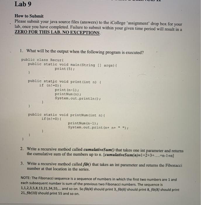 Solved Lab 9 How to Submit Please submit your java source | Chegg.com