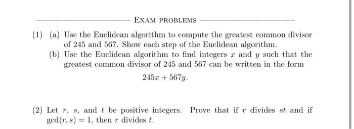 Solved Exam Problems 1 A Use The Euclidean Algorithm To