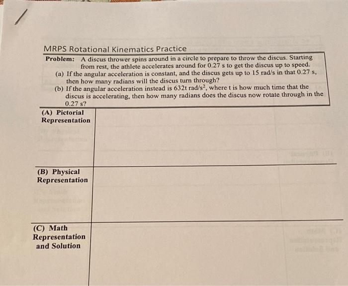 Solved MRPS Rotational Kinematics Practice Problem: A discus | Chegg.com