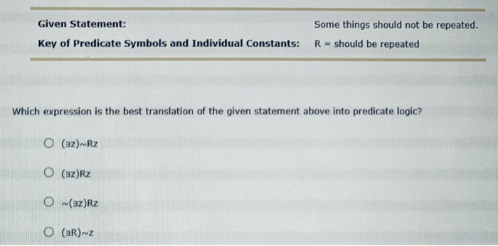 Solved Given Statement: Key of Predicate Symbols and | Chegg.com